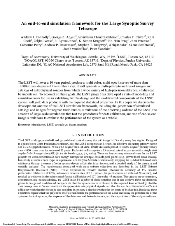 Pdf An End To End Simulation Framework For The Large Synoptic Survey Telescope