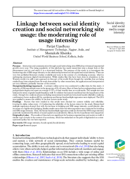 (PDF) Linkage between social identity creation and social networking ...