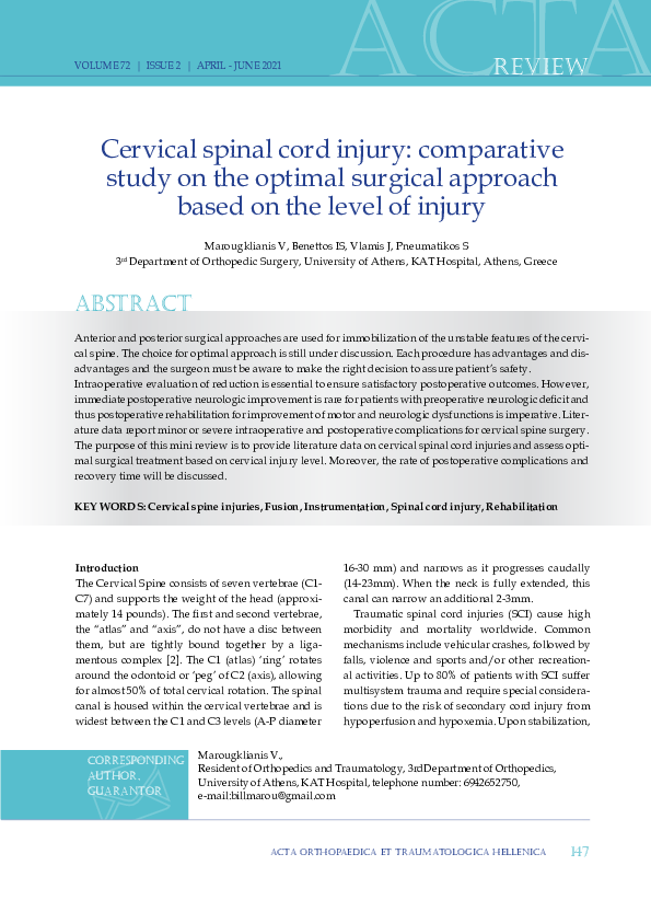 (PDF) Cervical spinal cord injury: comparative study on the optimal ...
