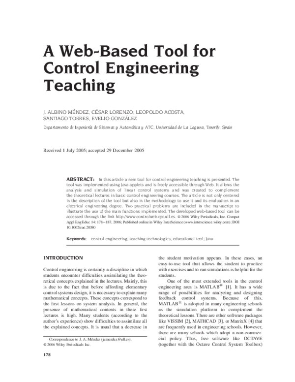 (PDF) A web-based tool for control engineering teaching | santiago ...