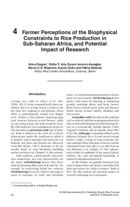 (PDF) Farmer perceptions of the biophysical constraints to rice production in sub-Saharan Africa ...