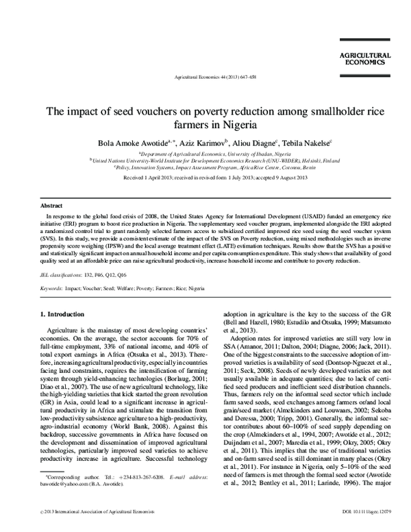 (PDF) The impact of seed vouchers on poverty reduction among ...