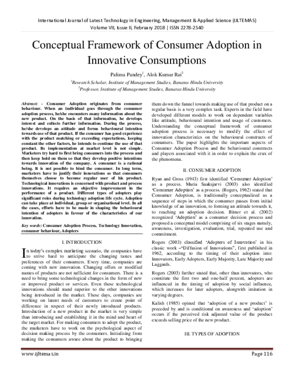 (PDF) Conceptual Framework of Consumer Adoption in Innovative Consumptions