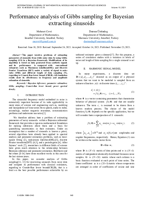 (PDF) Performance Analysis of Gibbs Sampling for Bayesian Extracting Sinusoids