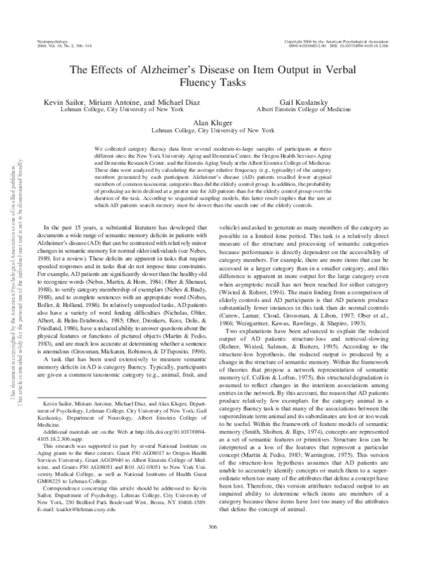 (PDF) The Effects of Alzheimer's Disease on Item Output in Verbal ...
