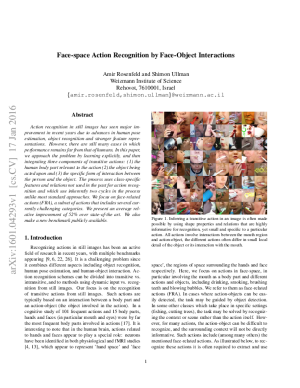 (PDF) Face-space Action Recognition by Face-Object Interactions