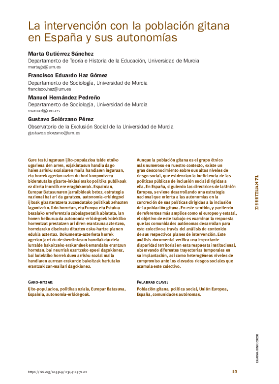 (PDF) La intervención con la población gitana en España y sus autonomías