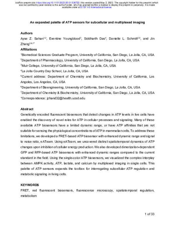 (PDF) An expanded palette of ATP sensors for subcellular and ...