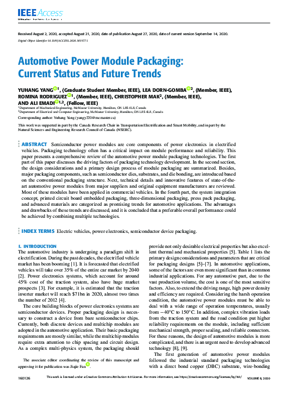 (PDF) Automotive Power Module Packaging: Current Status and Future Trends