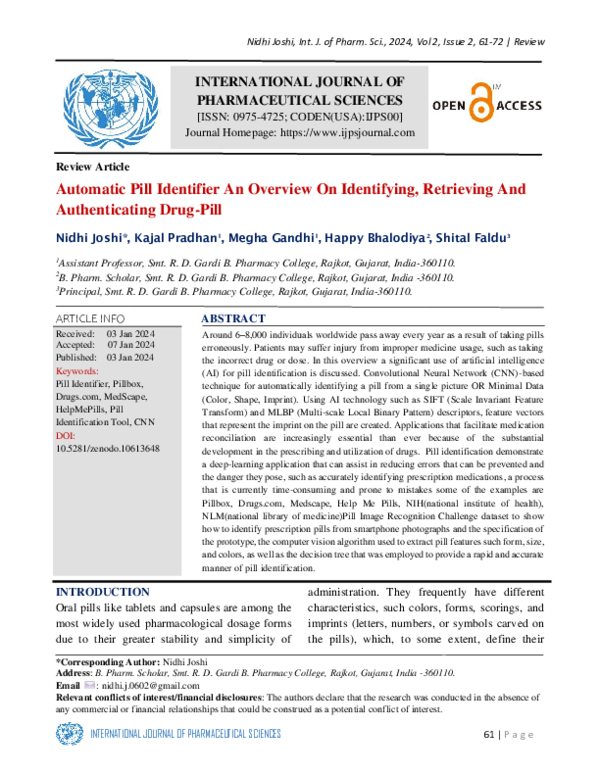 (PDF) Automatic Pill Identifier An Overview On Identifying, Retrieving ...