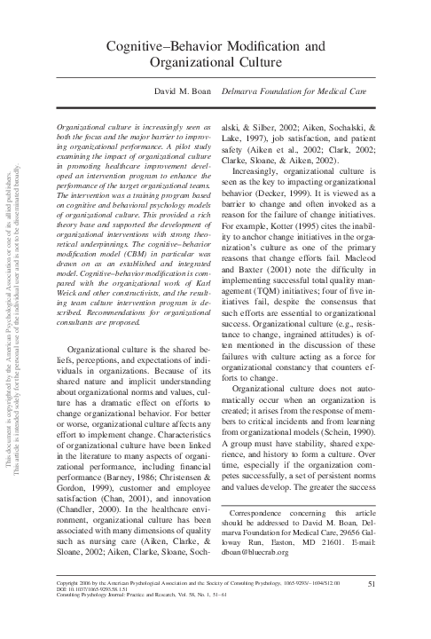 (PDF) Cognitive-behavior modification and organizational culture