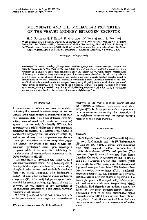 (PDF) Molybdate and the molecular properties of the vervet monkey ...