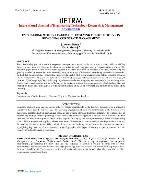 (PDF) EMPOWERING WOMEN LEADERSHIP: EVOLVING THE ROLE OF EVE IN ...