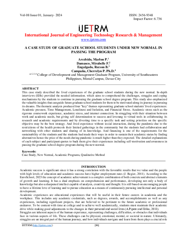 (PDF) A CASE STUDY OF GRADUATE SCHOOL STUDENTS UNDER NEW NORMAL IN ...