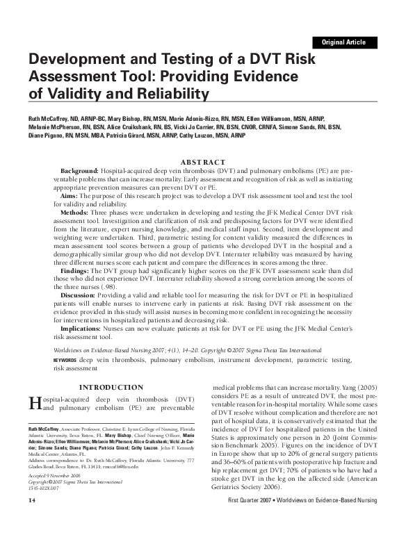 (PDF) Development and Testing of a DVT Risk Assessment Tool: Providing ...