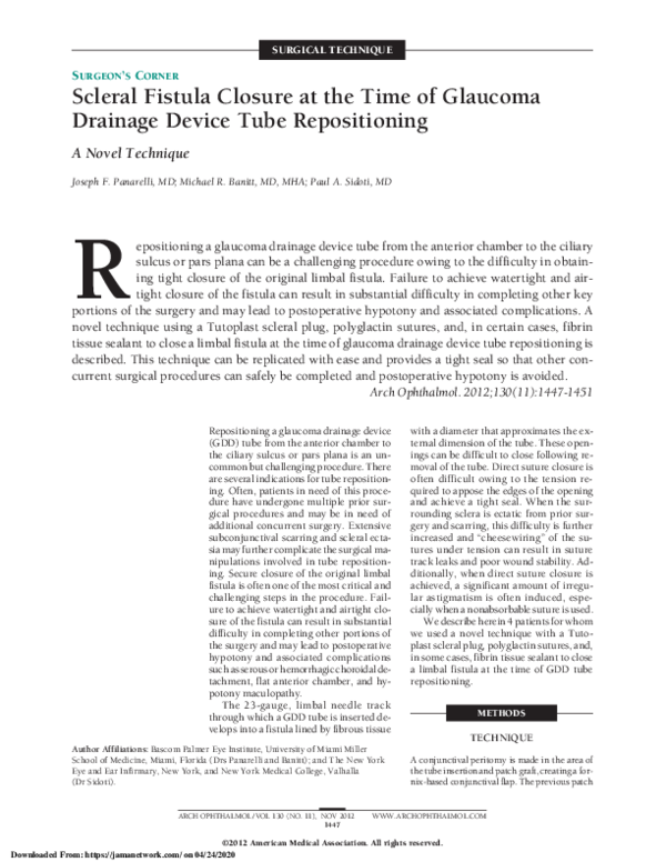 (PDF) Scleral Fistula Closure at the Time of Glaucoma Drainage Device ...