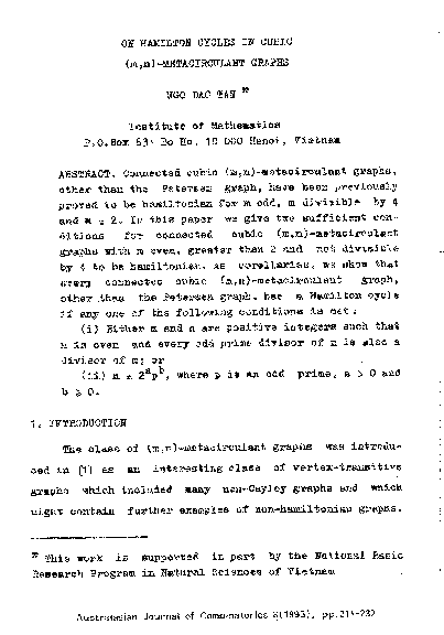 (PDF) On Hamilton cycles in cubic (m,n)-metacirculant graphs, II