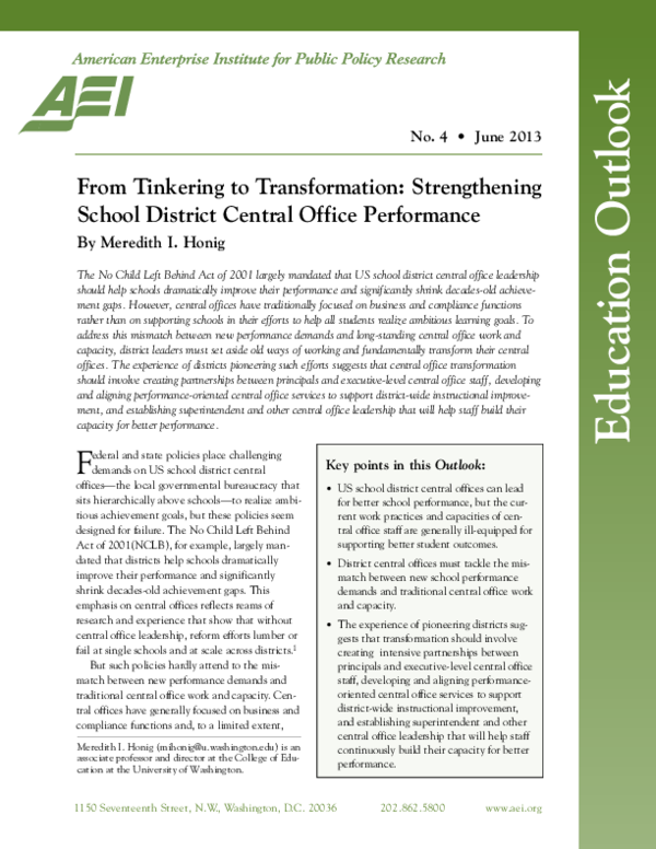 (PDF) From Tinkering to Transformation : Strengthening School District ...