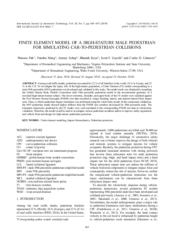 (PDF) Finite Element Model of a High-Stature Male Pedestrian for ...