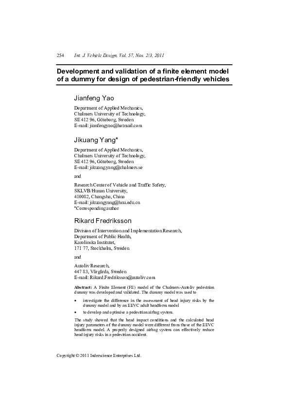 (PDF) Development and validation of a finite element model of a small ...