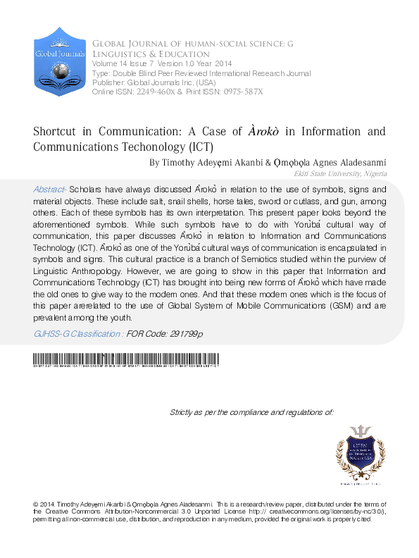 (PDF) Shortcut in Communication: A Case of Aroko in Information and ...