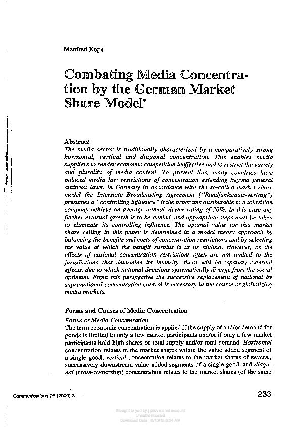 (PDF) Combating Media Concentration by the German Market Share Model ...