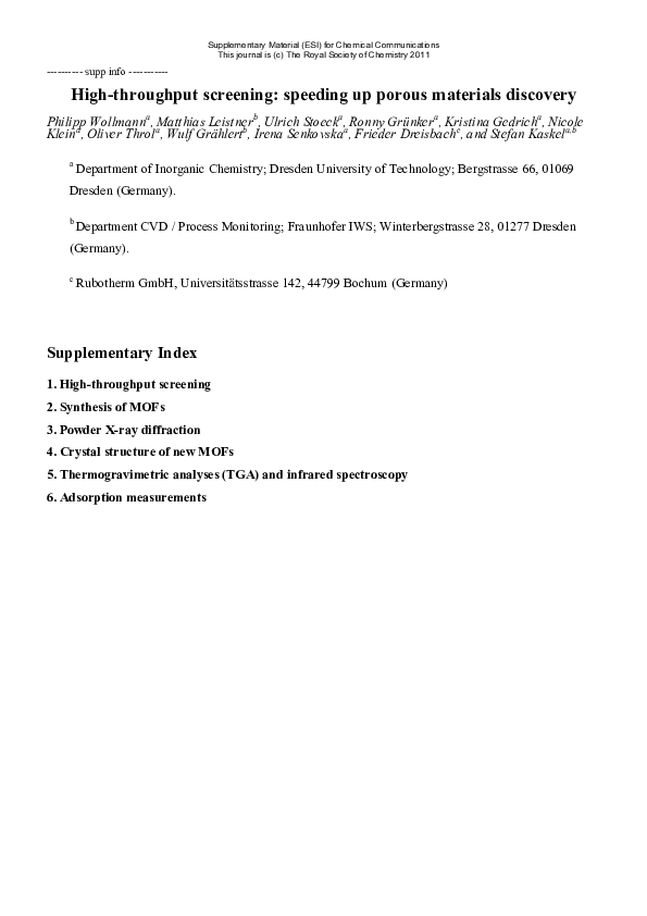 (PDF) High-throughput screening: speeding up porous materials discovery
