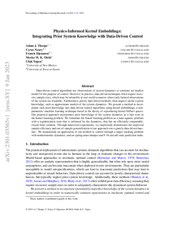 (PDF) Physics-Informed Kernel Embeddings: Integrating Prior System Knowledge with Data-Driven ...