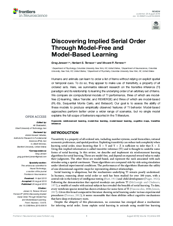 (PDF) Discovering Implied Serial Order Through Model-Free and Model ...