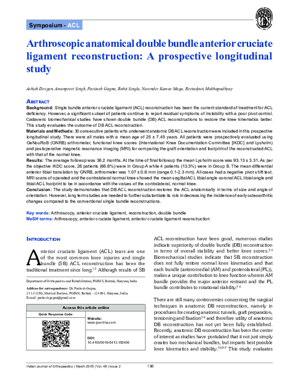 (PDF) Arthroscopic anatomical double bundle anterior cruciate ligament reconstruction: A ...