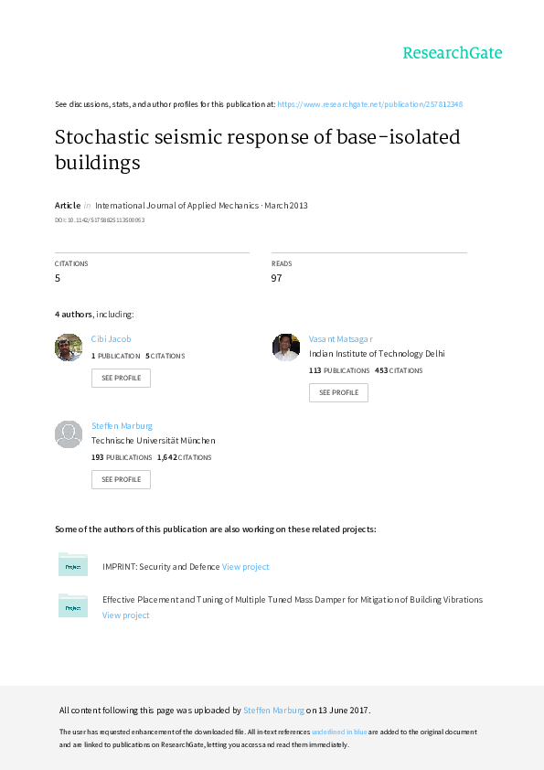 (PDF) Stochastic Seismic Response of Base-Isolated Buildings