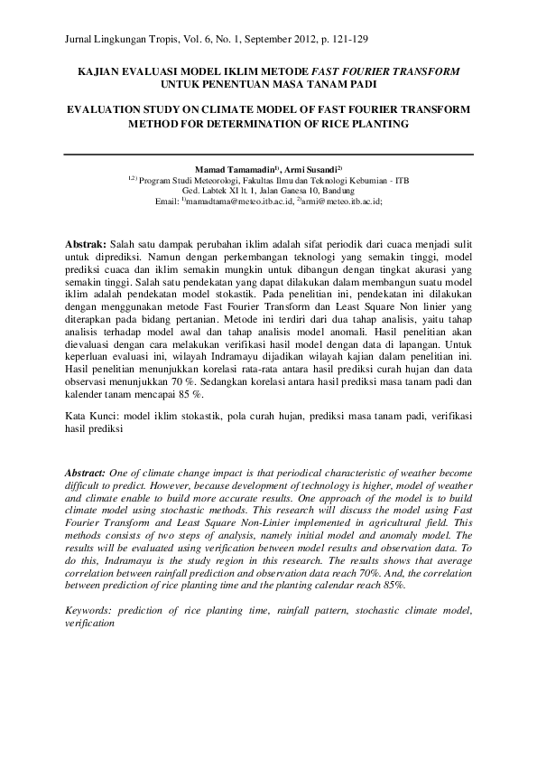 (PDF) Kajian Evaluasi Model Iklim Metode Fast Fourier Transform untuk ...