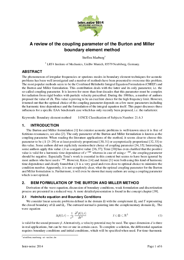 (PDF) A review of the coupling parameter of the Burton and Miller boundary element method