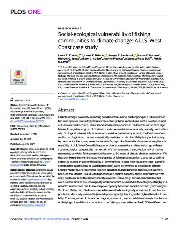 (PDF) Social-ecological vulnerability of fishing communities to climate change: A U.S. West ...