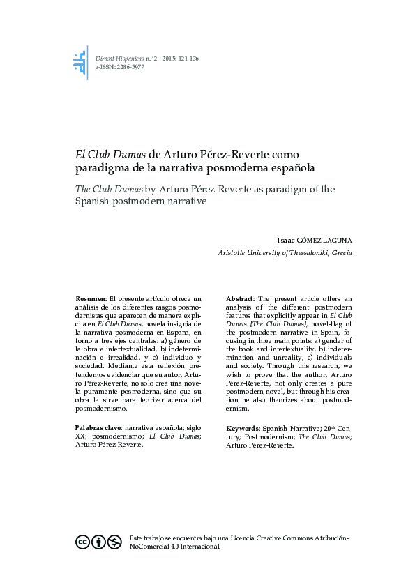 (PDF) El Club Dumas de Arturo Pérez-Reverte como paradigma de la ...