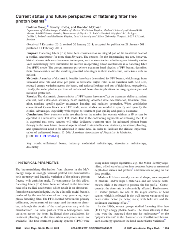 (PDF) Current status and future perspective of flattening filter free ...