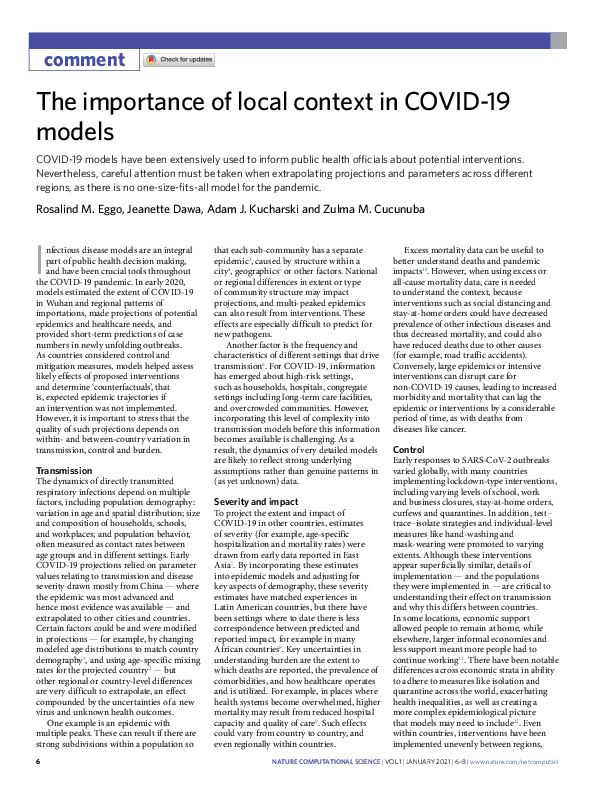 (PDF) The importance of local context in COVID-19 models
