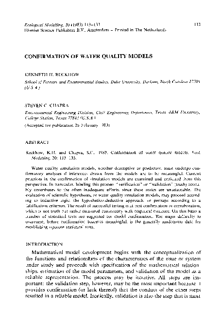 (PDF) Confirmation of water quality models