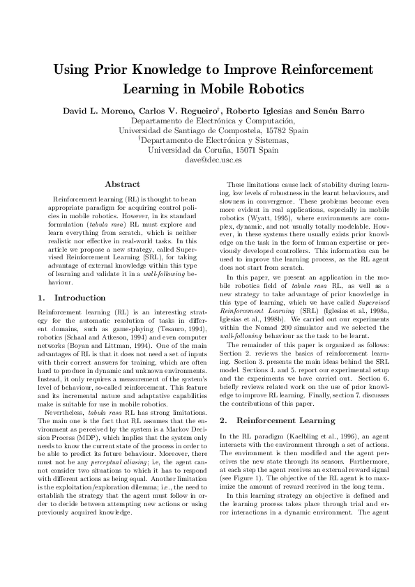 (PDF) Using prior knowledge to improve reinforcement learning in mobile robotics