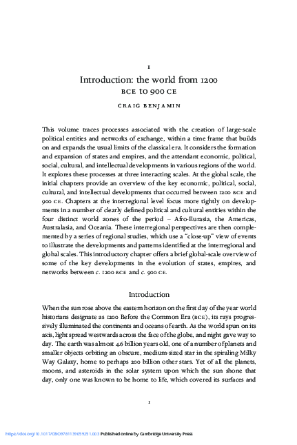 (PDF) Introduction: the world from 1200 bce to 900 ce