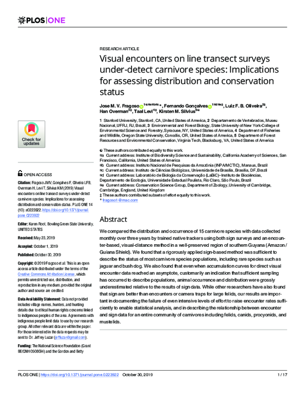 (PDF) Visual encounters on line transect surveys under-detect carnivore ...