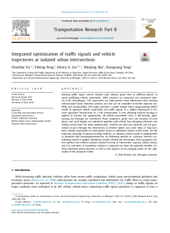 (PDF) Integrated optimization of traffic signals and vehicle ...