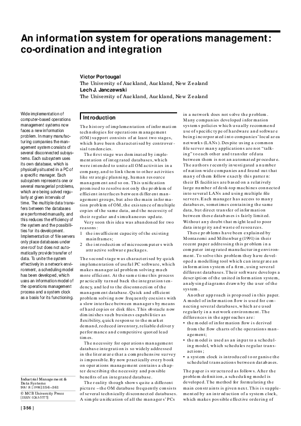 (PDF) Integrating Operations Management Systems