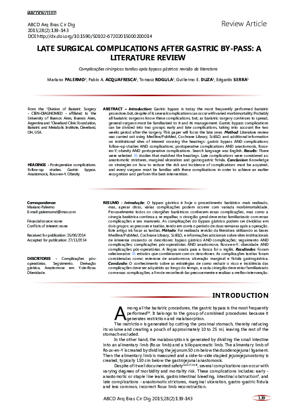 (PDF) Late surgical complications after gastric by-pass: a literature ...