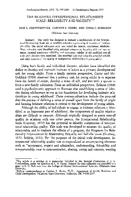 (PDF) The Modified Interpersonal Relationship Scale: Reliability and ...
