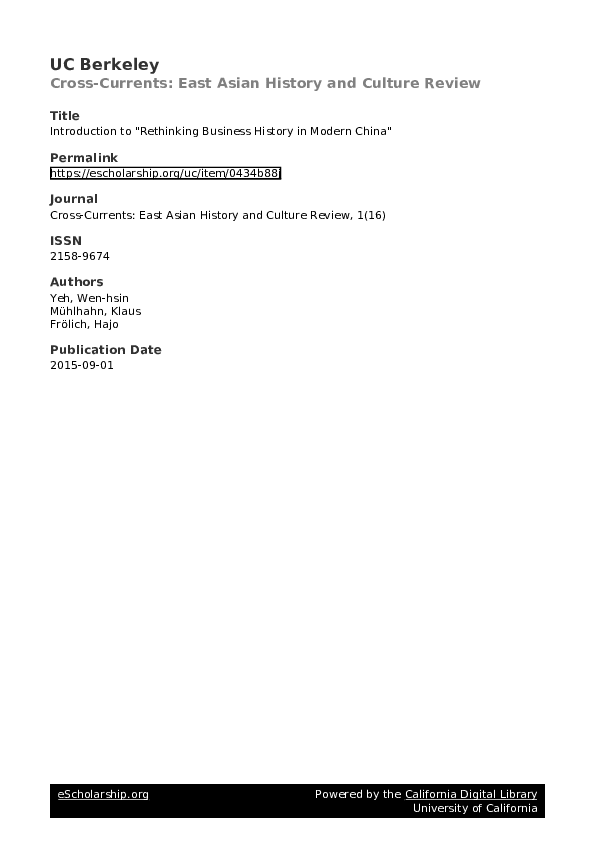 (PDF) Introduction to "Rethinking Business History in Modern China ...