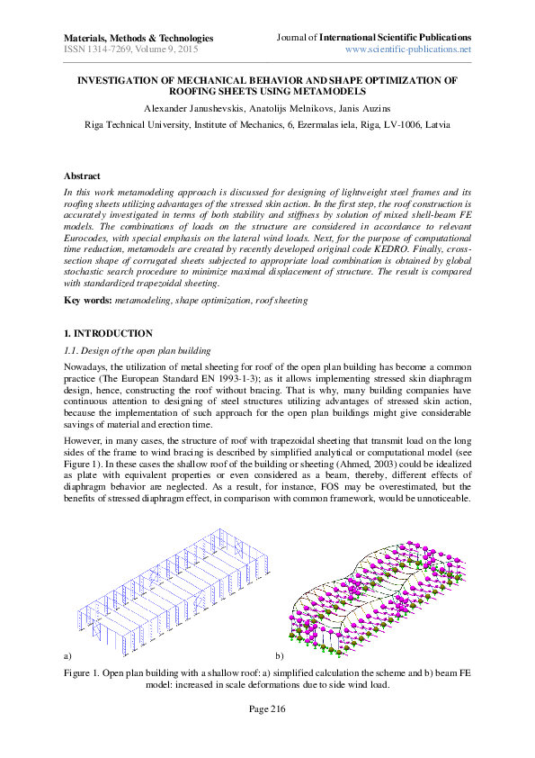 (PDF) Investigation of Mechanical Behavior and Shape Optimization of Roofing Sheets Using Metamodels