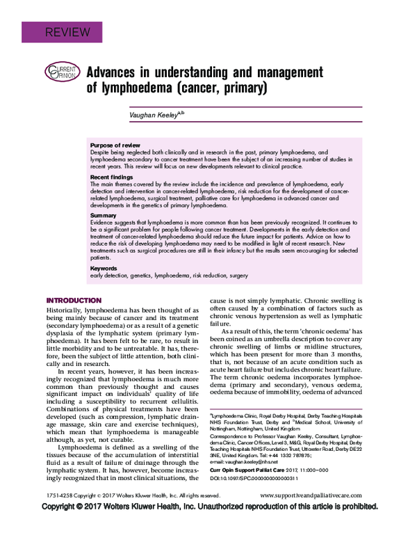(PDF) Advances in understanding and management of lymphoedema (cancer ...