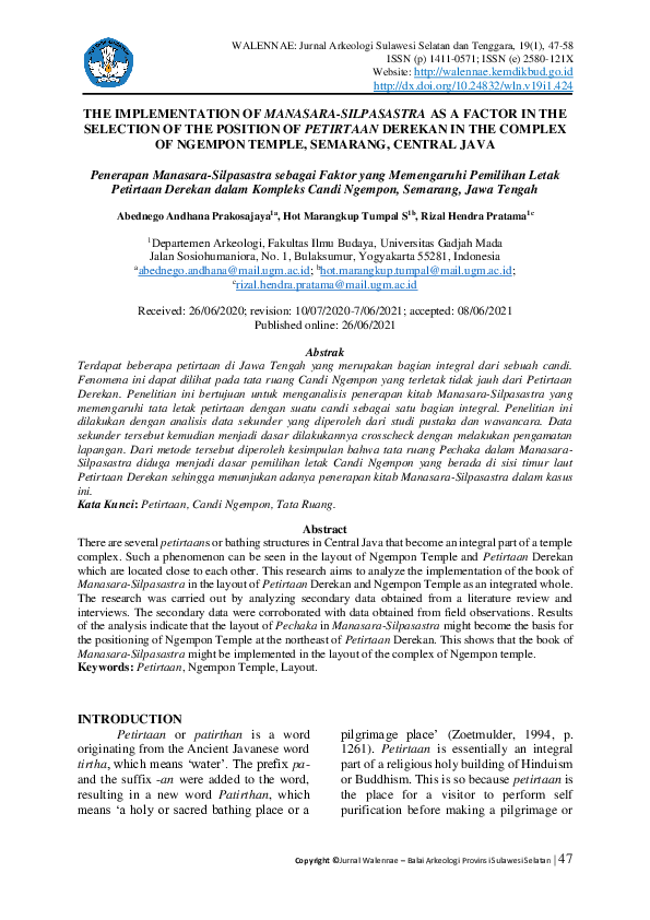 (PDF) The Implementation of Manasara-Silpasastra as a Factor in the Selection of the Position of ...