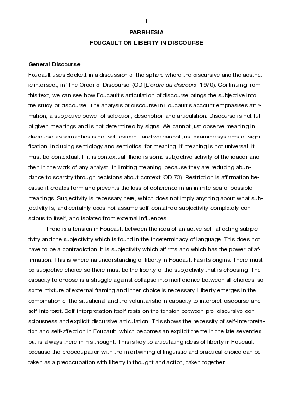 (PDF) Foucault Parrheisa Liberty Discourse